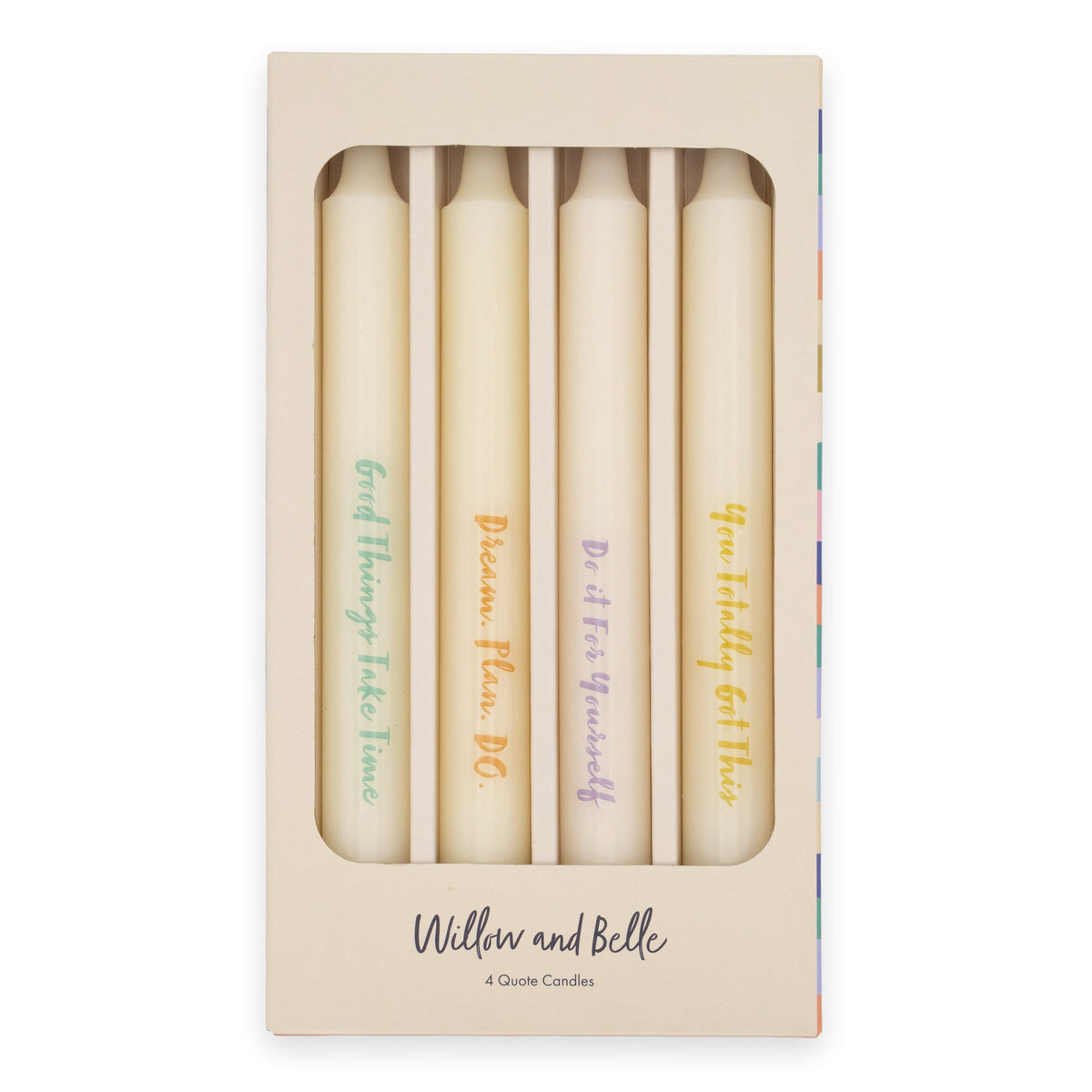 Willow and Belle Quote Design Table Candles In Gift Box Set Of Four ...