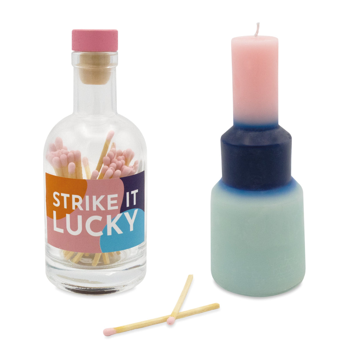 Willow and Belle Colour Block Pillar Candle & Matches in Glass Jar ...